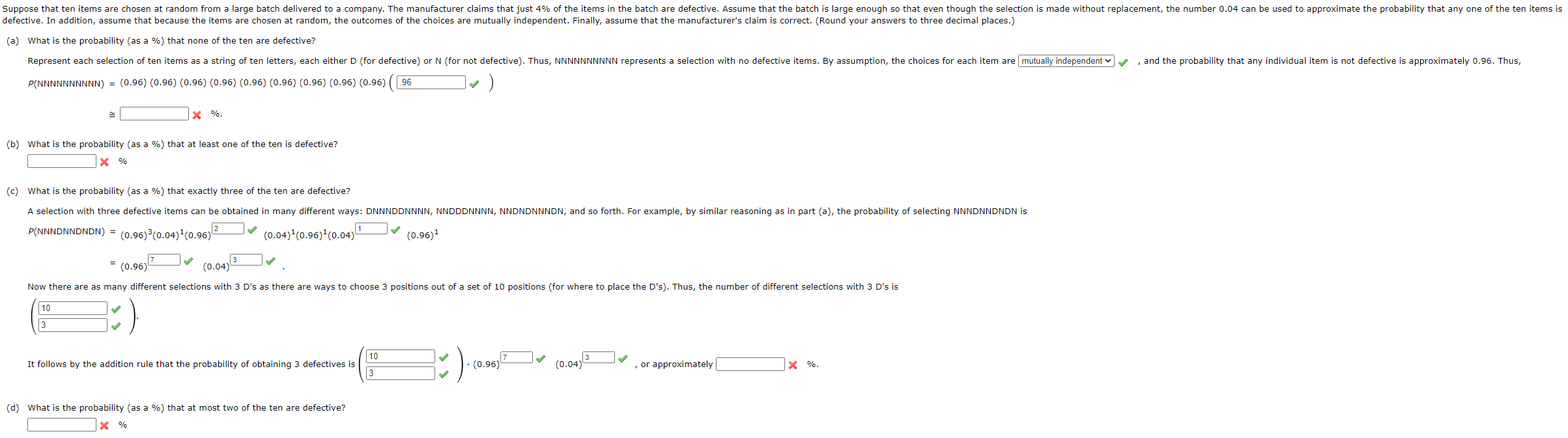 Solved (a) What is the probability (as a \%) that none of | Chegg.com