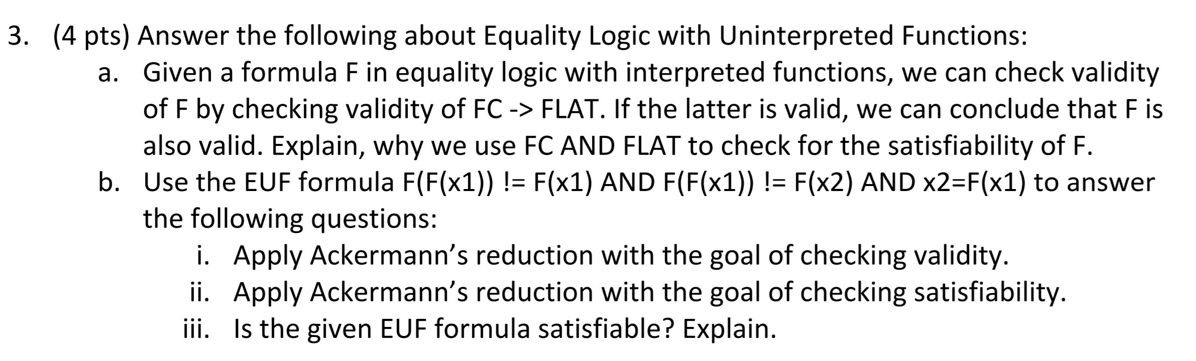 3. (4 pts) Answer the following about Equality Logic | Chegg.com