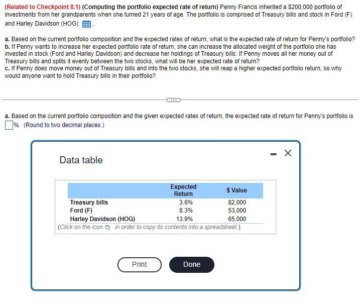 Solved (Related to Checkpoint 8.1) (Computing the portfolio | Chegg.com