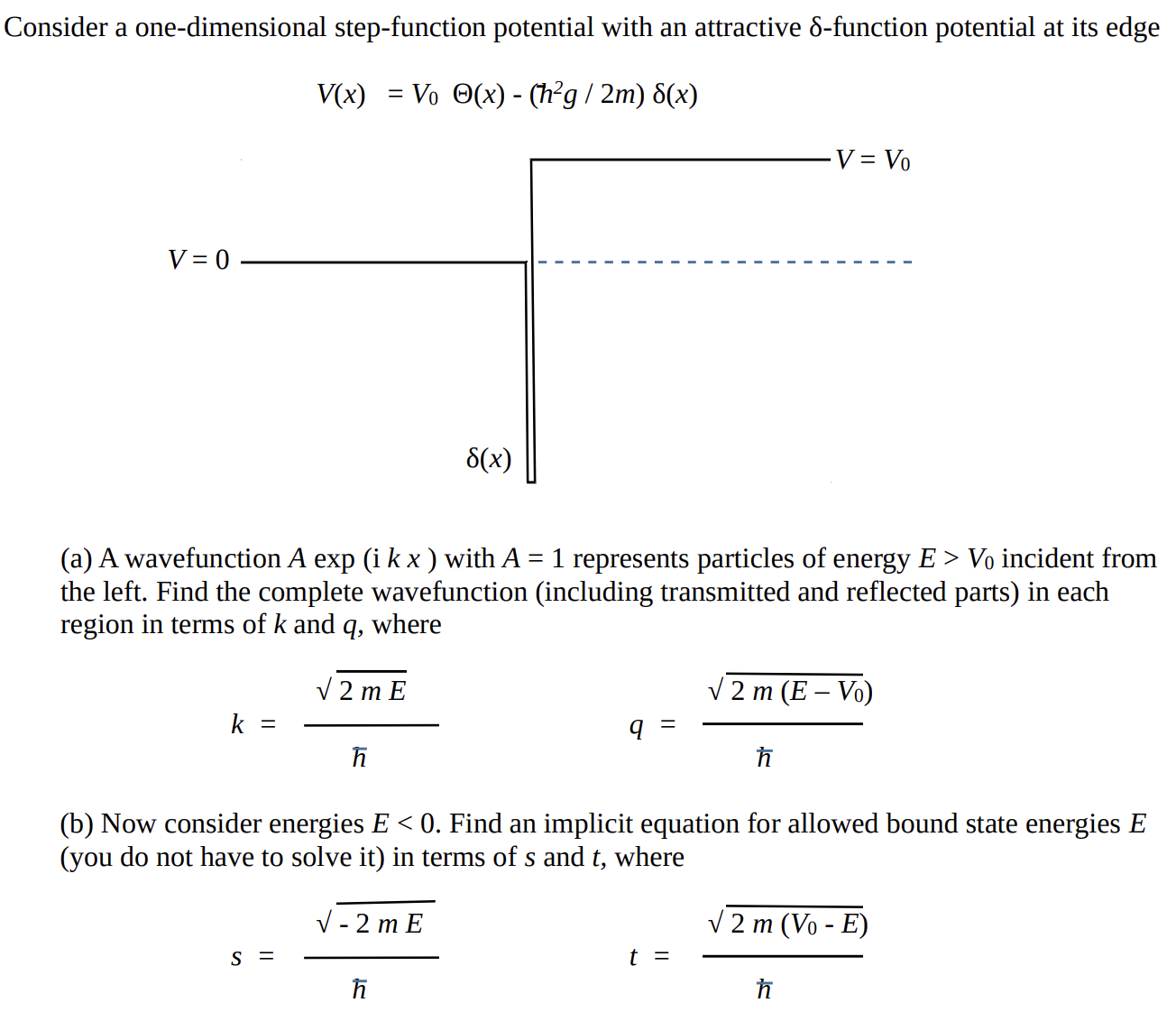 Solved Consider a one-dimensional step-function potential | Chegg.com