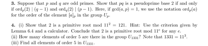 Solved 1. (i) Show by hand that 2 is a primitive root mod | Chegg.com
