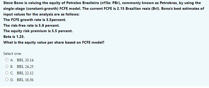 Solved Steve Bono is valuing the equity of Petroleo | Chegg.com