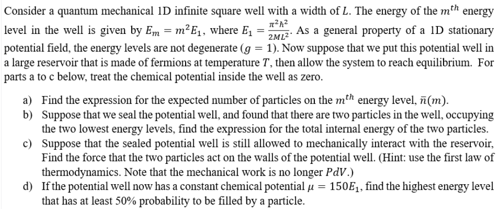 Solved Consider a quantum mechanical 1D infinite square well | Chegg.com