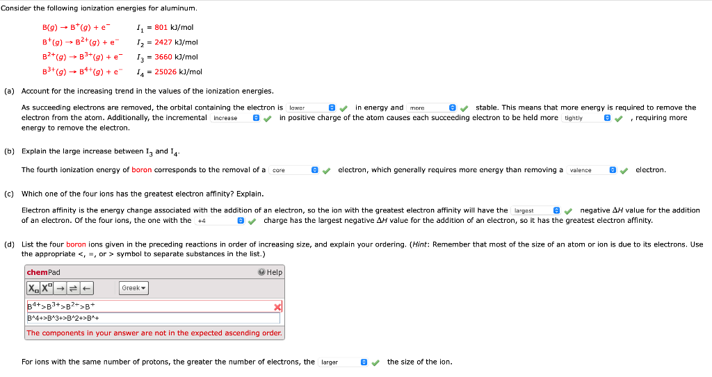 Solved Consider the following ionization energies for | Chegg.com