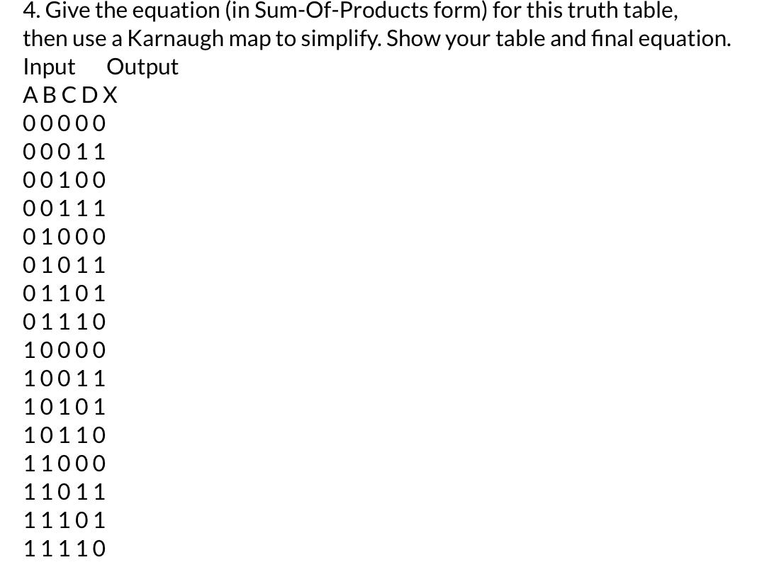 Solved 4. Give the equation (in Sum-Of-Products form) for | Chegg.com