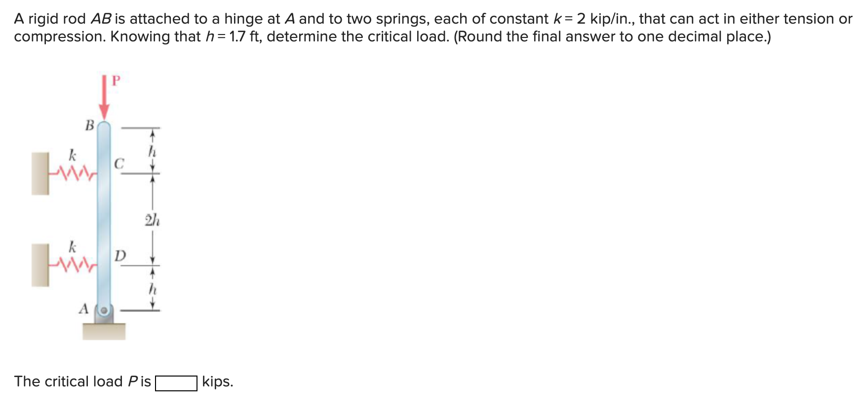 Solved A rigid rod AB is attached to a hinge at A and to two | Chegg.com