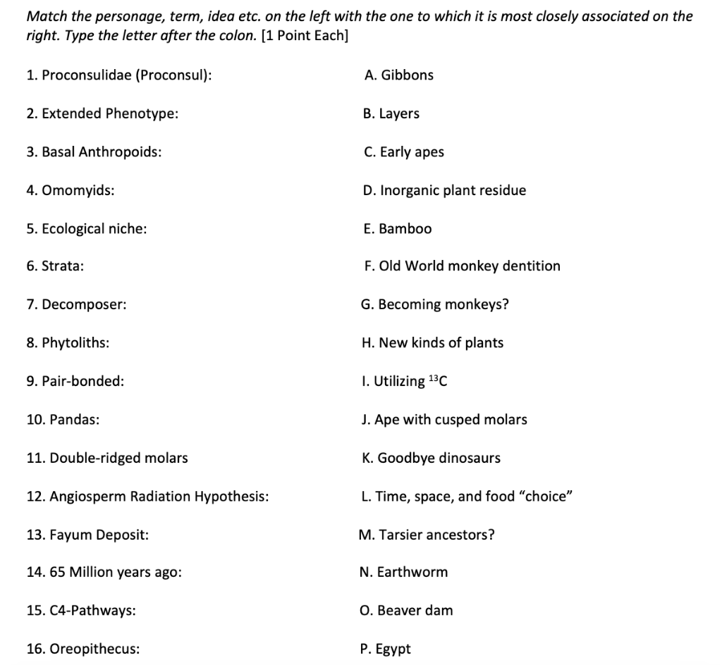 Solved Match the personage, term, idea etc. on the left with | Chegg.com