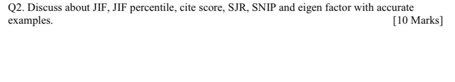 Solved Discuss about JIF, JIF percentile, cite score, SJR, | Chegg.com