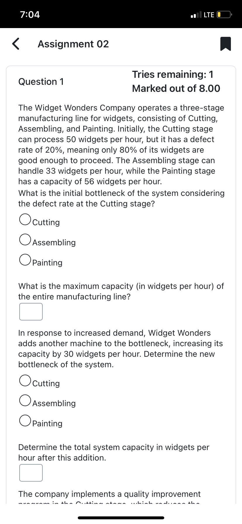 Solved Question 1 Marked out of 8.00 The Widget Wonders | Chegg.com