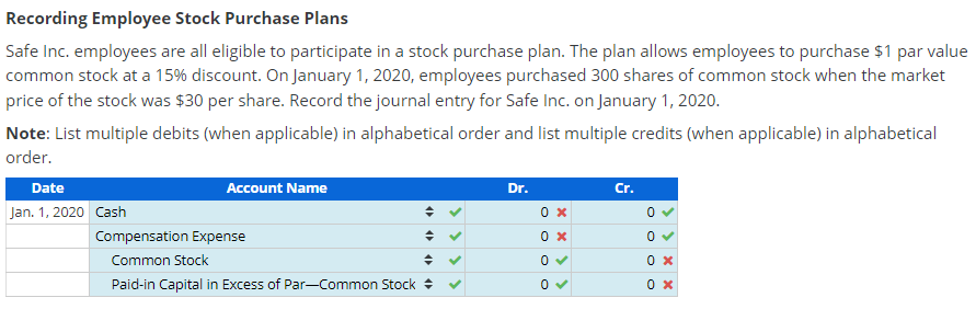 Solved Recording Employee Stock Purchase Plans Safe Inc. | Chegg.com