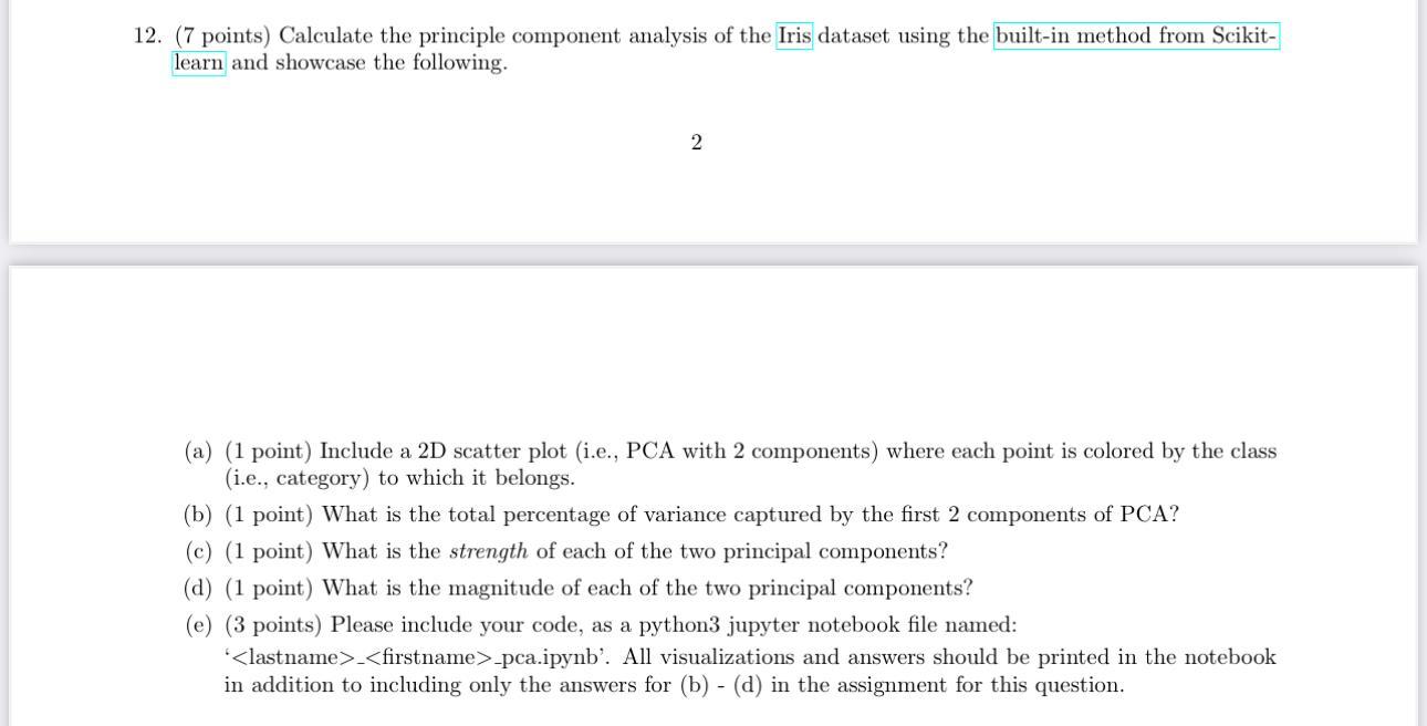 Solved 12. (7 points) Calculate the principle component | Chegg.com
