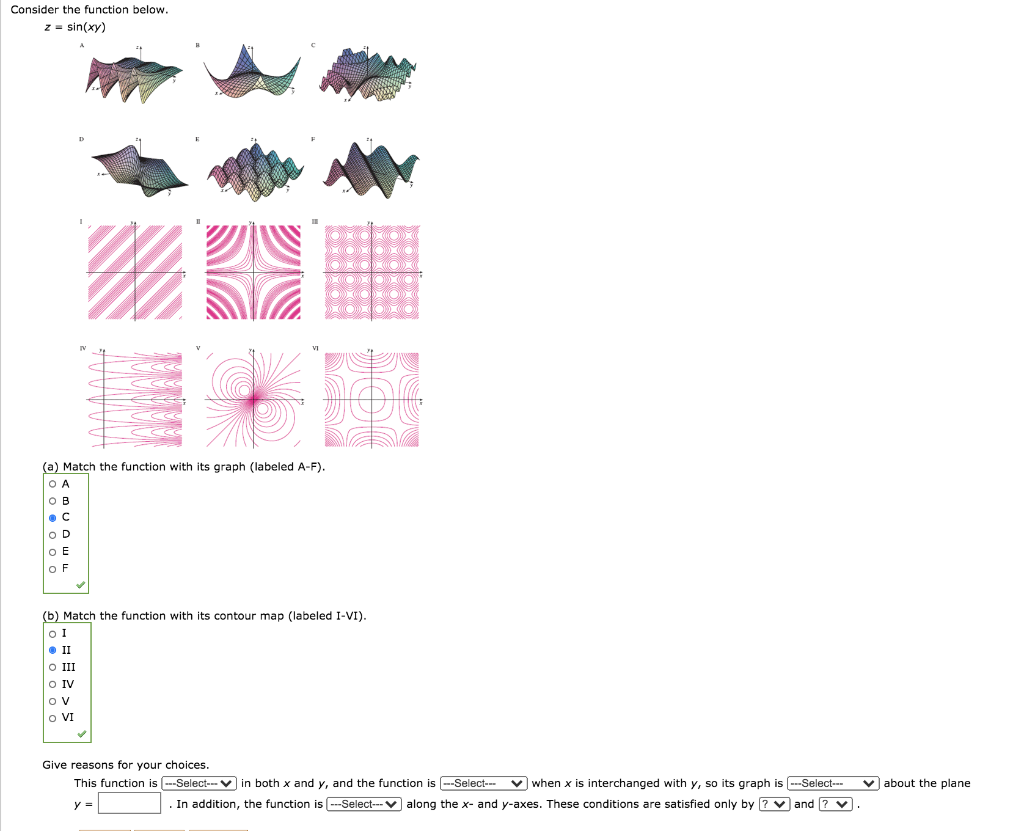Solved Consider the function below. z = sin(xy) IN (a) Match | Chegg.com