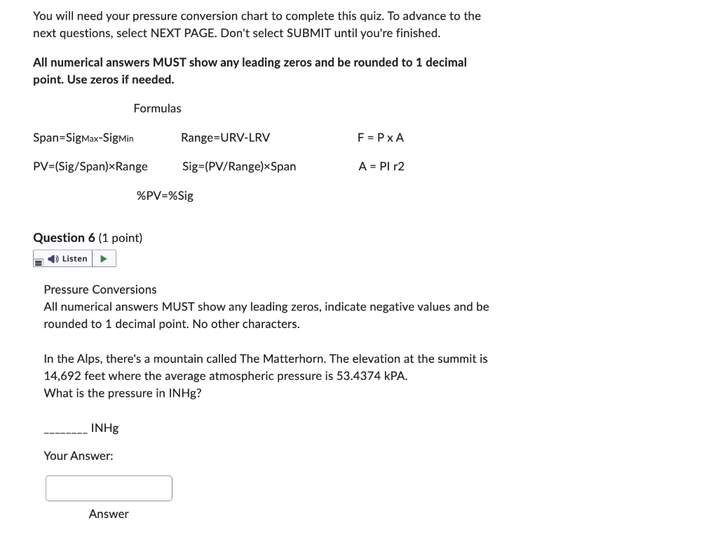 Solved You will need your pressure conversion chart to | Chegg.com