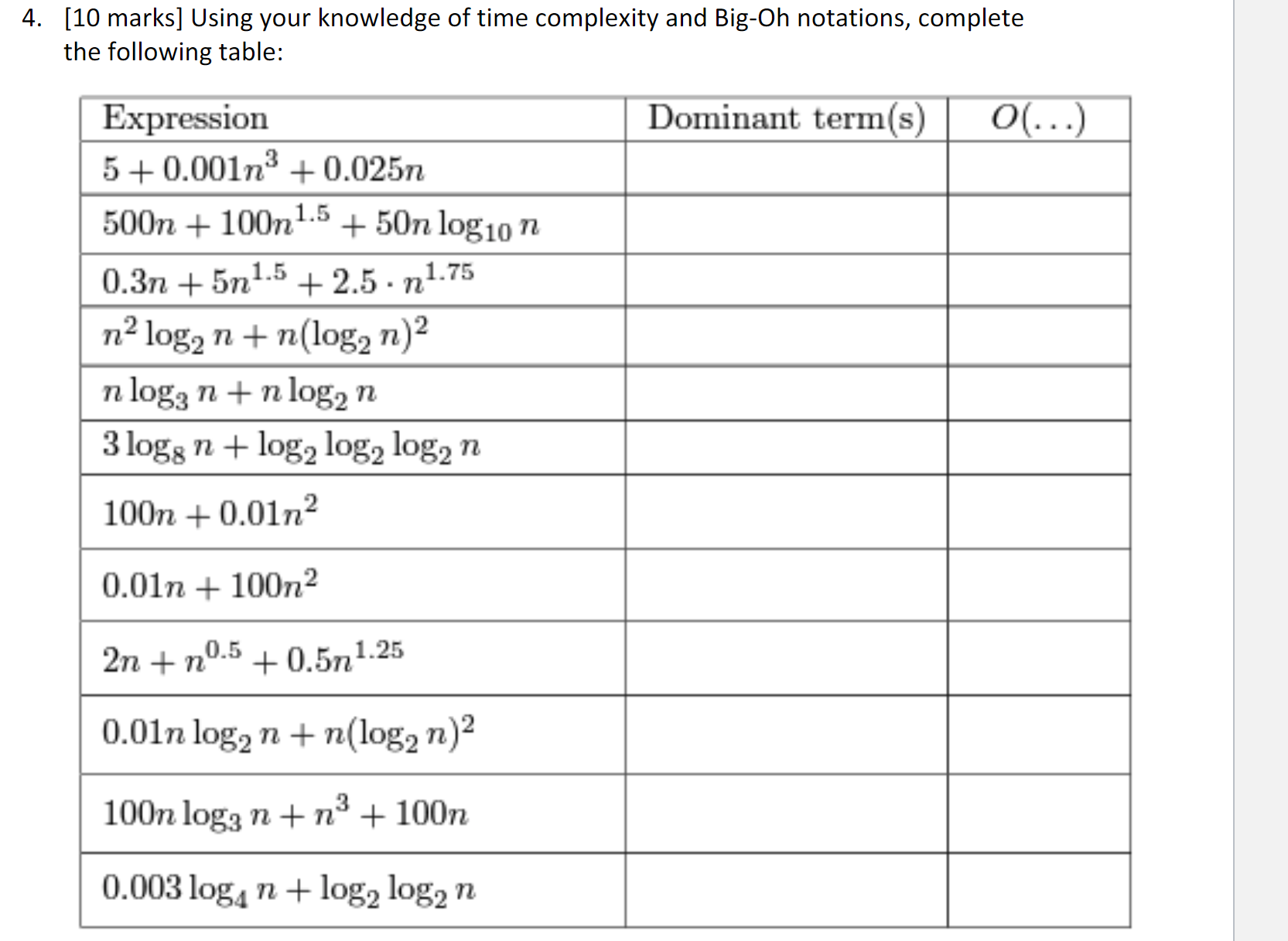 Solved [10 marks] Using your knowledge of time complexity | Chegg.com