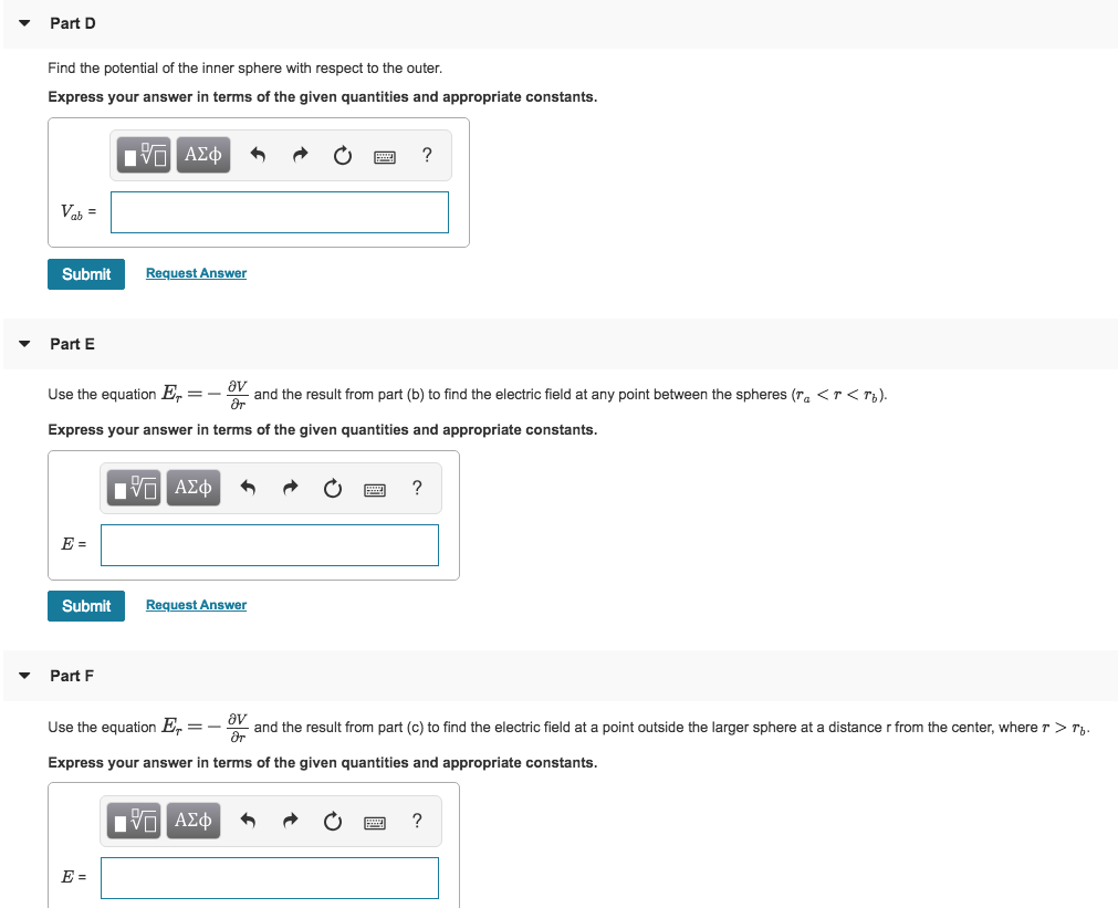 Solved Constants Part A A metal sphere with radius Ta is | Chegg.com