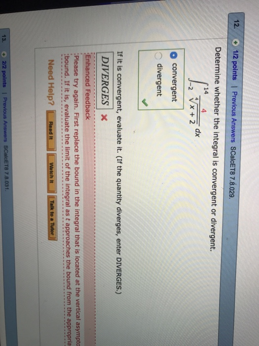 Solved 12. 1/2 points | Previous Answers SCalcET8 7.8.029. | Chegg.com