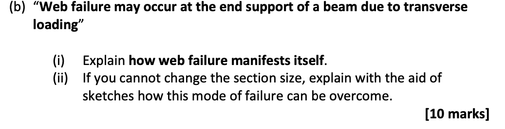Solved (b) “Web failure may occur at the end support of a | Chegg.com