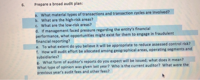 6. Prepare a broad audit plan: a. What material types | Chegg.com