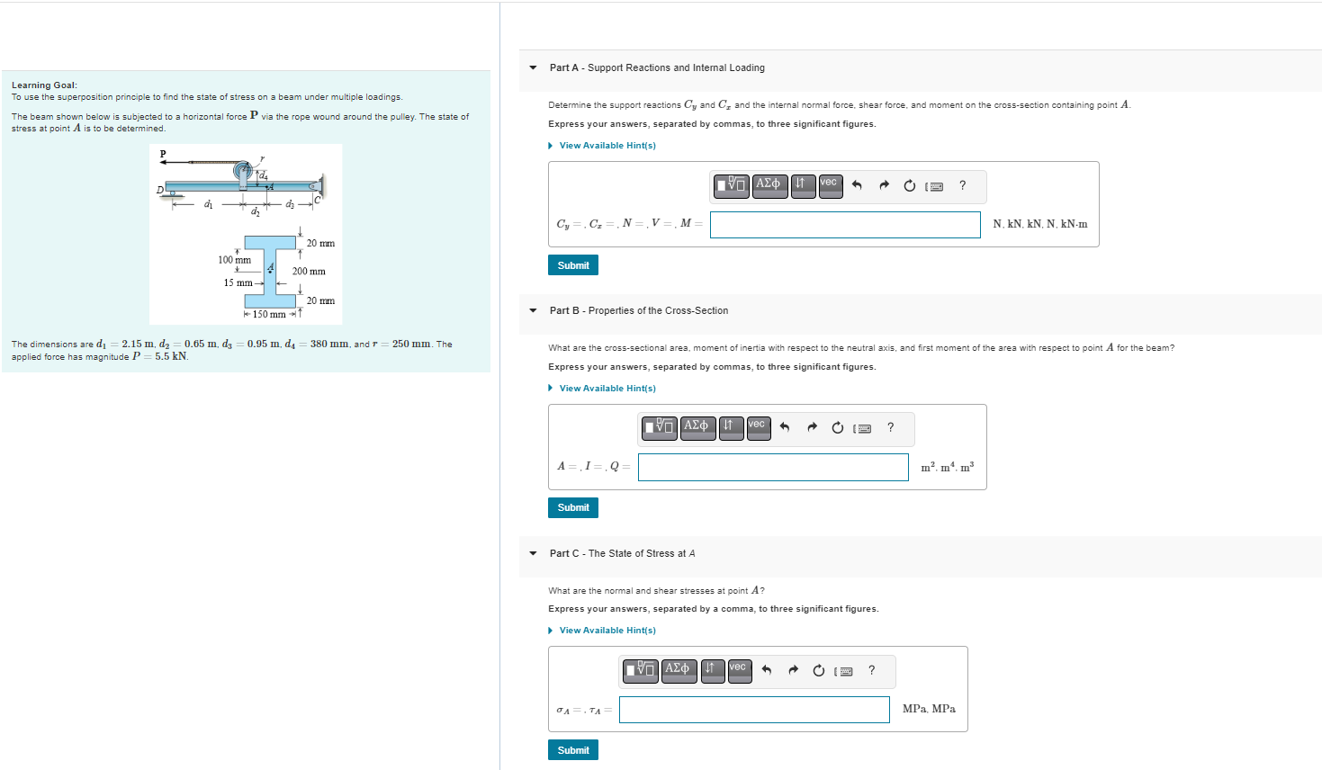 Solved - Part A - Support Reactions and Internal Loading | Chegg.com