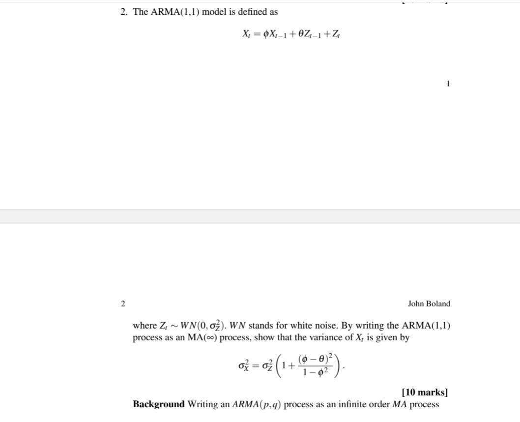 Solved 2. The ARMA(1,1) model is defined as | Chegg.com