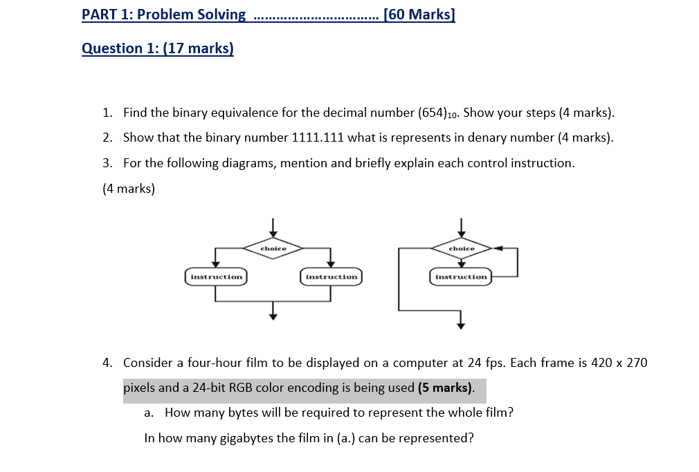 Solved PART 1: Problem Solving [60 Marks) Question 1: 17 | Chegg.com
