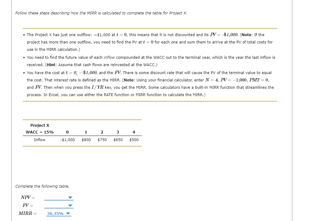Solved Follow these steps describing how the MIRR is | Chegg.com