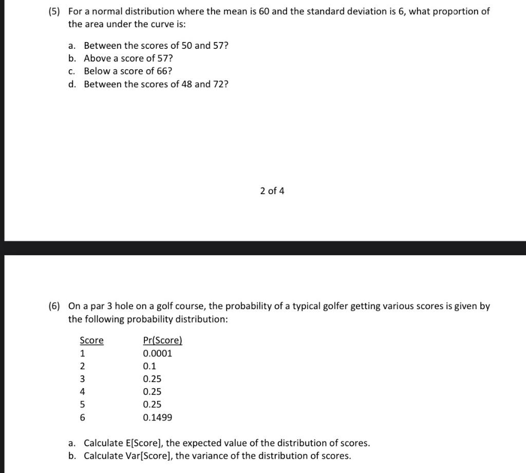 Solved (5) For a normal distribution where the mean is 60 | Chegg.com