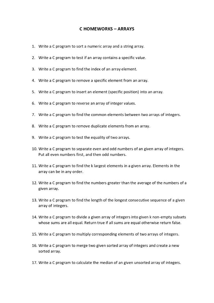 Solved C Homeworks Arrays 1 Write A C Program To Sort Chegg