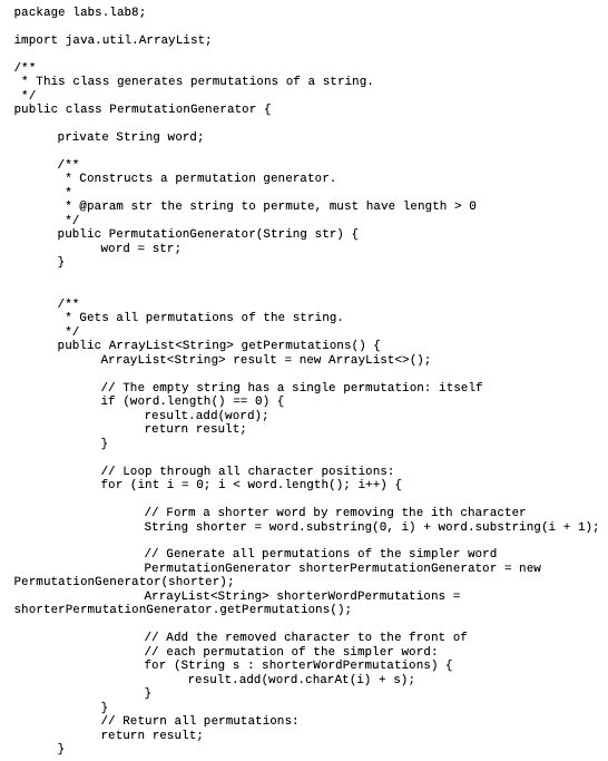 Solved You are given an implementation of a permutation | Chegg.com