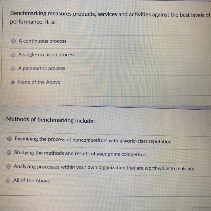 Solved Benchmarking measures products, services and | Chegg.com