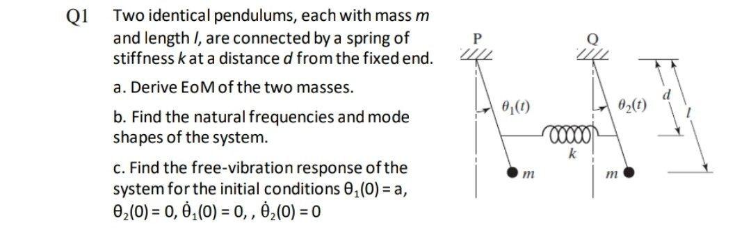 Solved Q1 Р Two identical pendulums, each with mass m and | Chegg.com