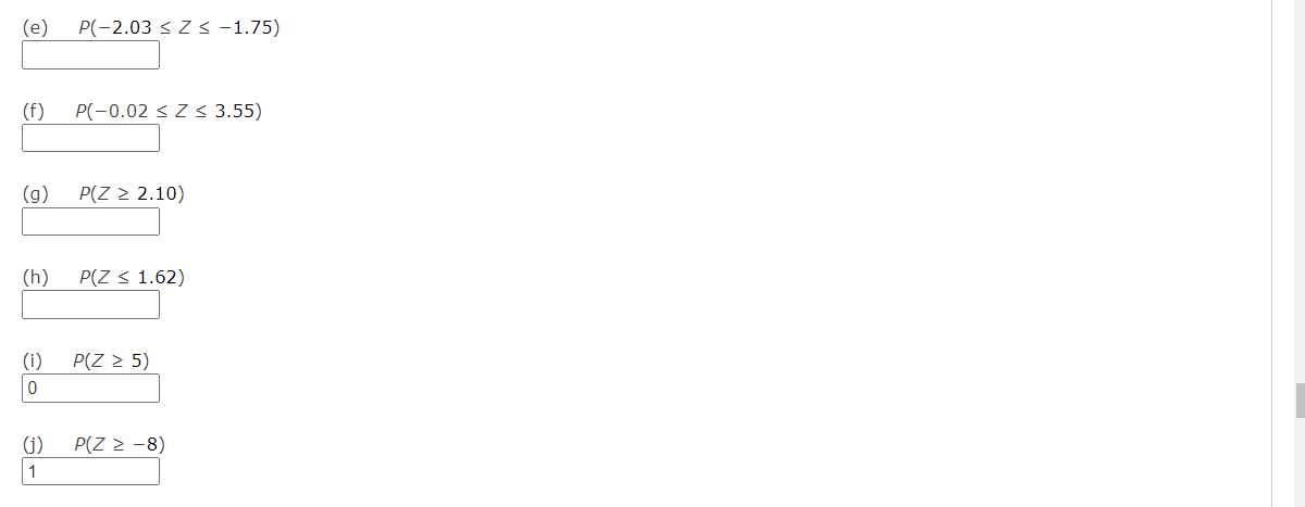 Solved (e) P(-2.03 2.10) (h) P(Z