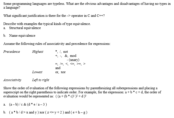 Solved Some programming languages are typeless. What are the | Chegg.com