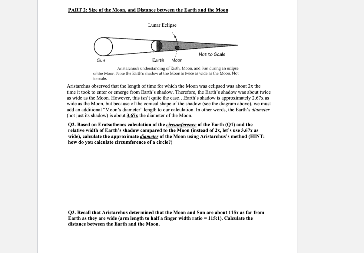 Solved Size and Distance of the Earth, Moon, and Sun PART 1: | Chegg.com