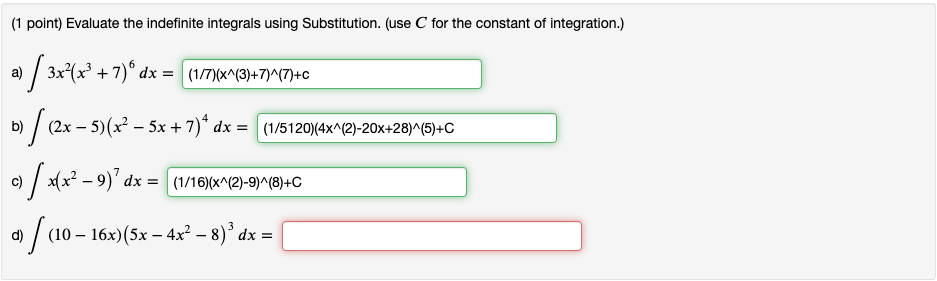 Solved (1 point) u*(Vu+ Ju) du = (1 point) Evaluate the | Chegg.com