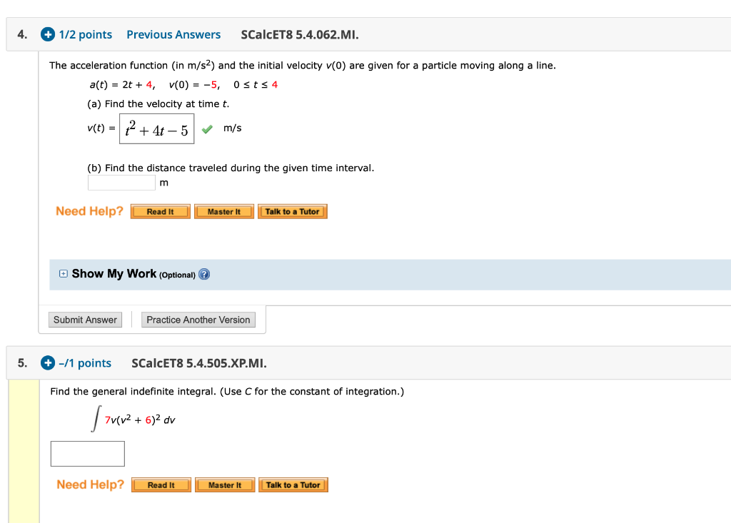 Solved 4. + 1/2 points Previous Answers SCalcET8 5.4.062.MI. | Chegg.com