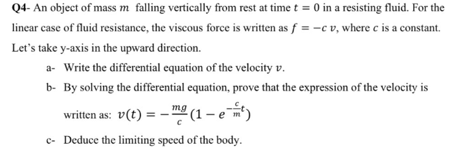 Solved Q4- An object of mass m falling vertically from rest | Chegg.com