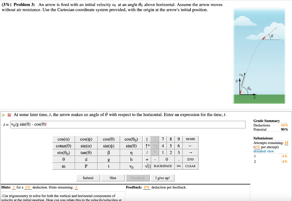 Solved (3\%) Problem 3: An arrow is fired with an initial | Chegg.com