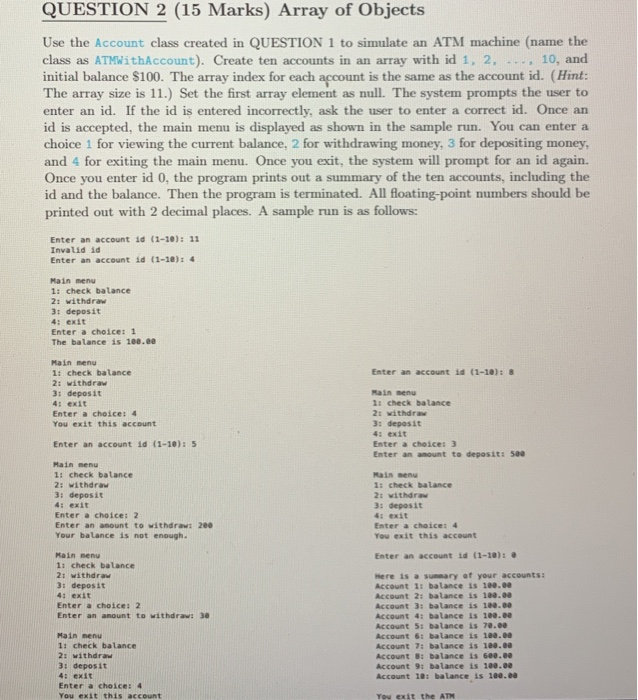 QUESTION 2 (15 Marks) Array of Objects Use the | Chegg.com