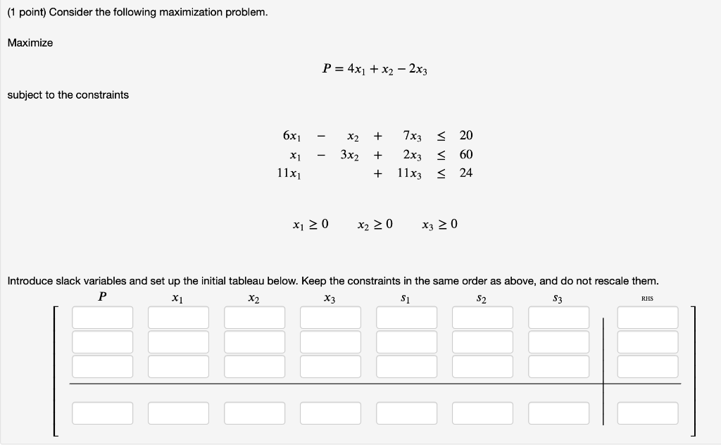 Solved (1 point) Consider the following maximization | Chegg.com