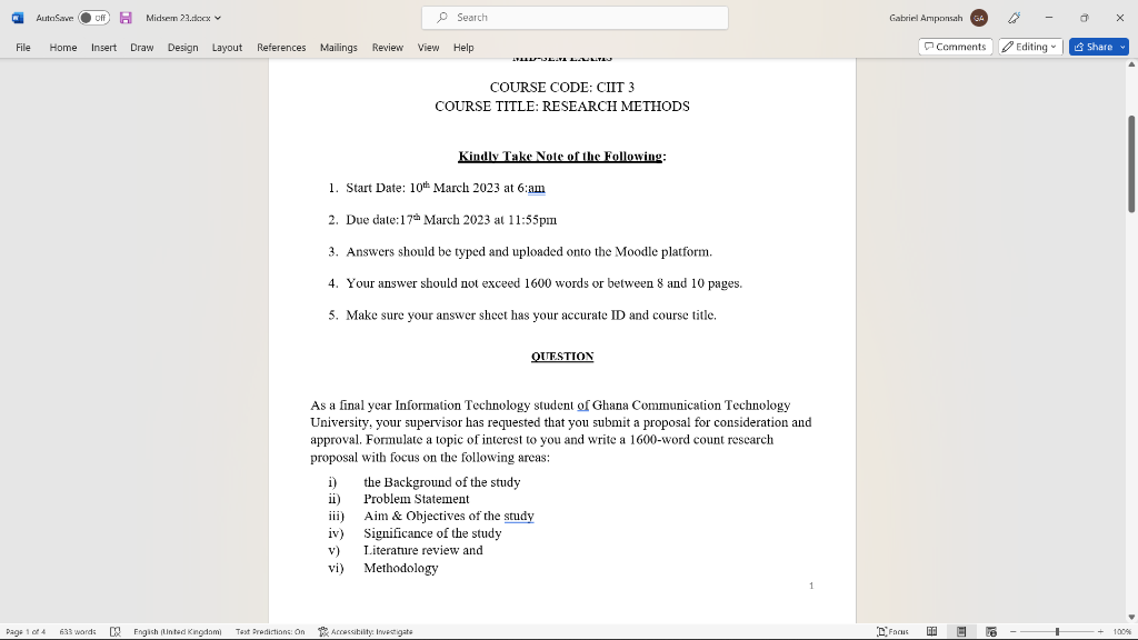 Kindly Take Note of the Following: 1. Start Date: | Chegg.com