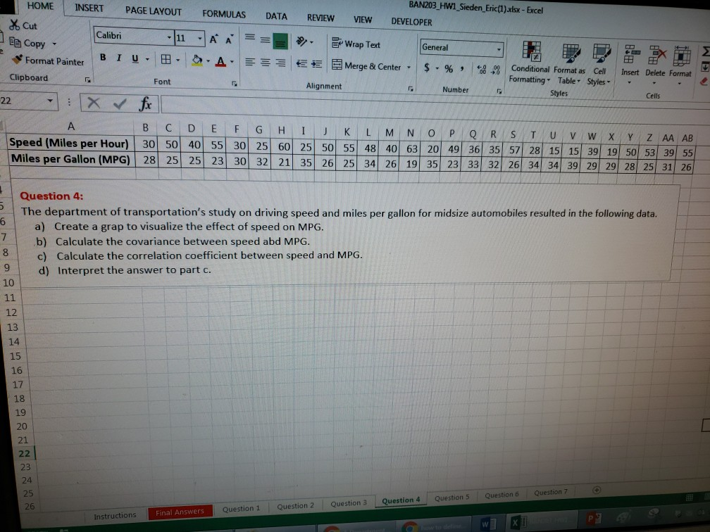 Solved HOME INSERT PAGE LAYOUT FORMULAS DATA REVIEW VIEW | Chegg.com