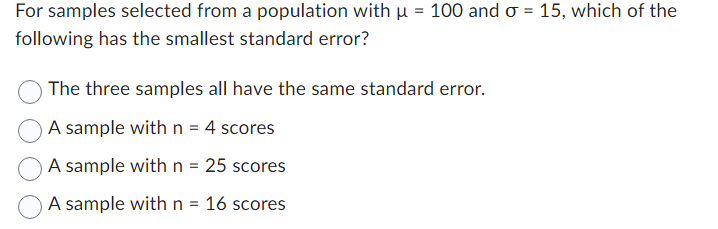 Solved For samples selected from a population with μ=100 and | Chegg.com