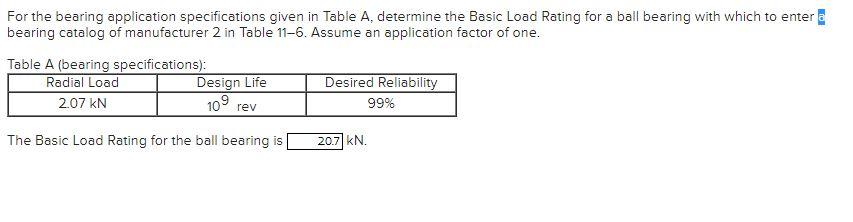 Solved For the bearing application specifications given in | Chegg.com