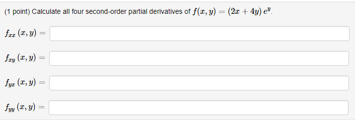 Solved (1 point) Calculate all four second-order partial | Chegg.com