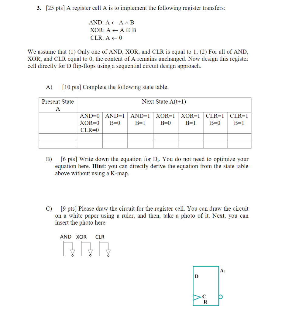 Solved 3. [25 pts] A register cell A is to implement the | Chegg.com