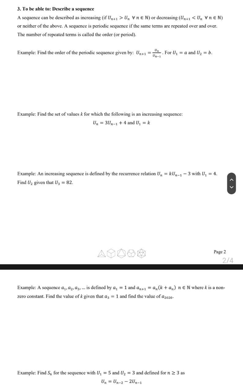 Solved 3. To be able to: Describe a sequence A sequence can | Chegg.com
