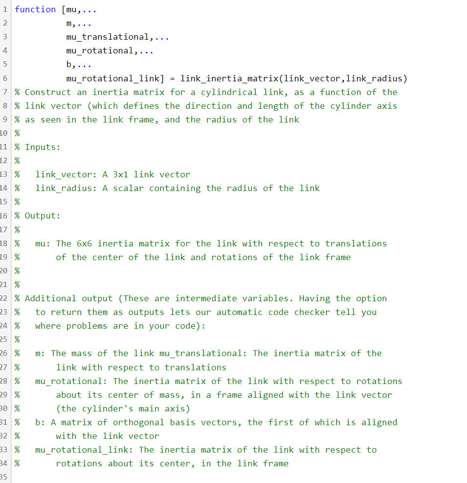 Solved Do In Matlab Calculate The Inertia Matrix For A 