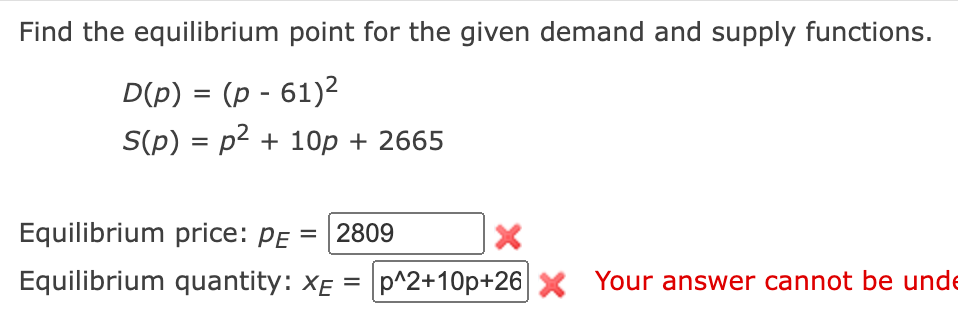Solved Find The Equilibrium Point For The Given Demand And 
