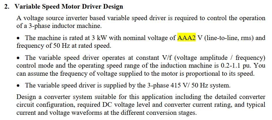 Solved 2. Variable Speed Motor Driver Design A voltage | Chegg.com